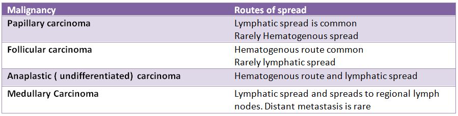 Tumors of thyroid and metastatic pathways for common thyroid tumors ...